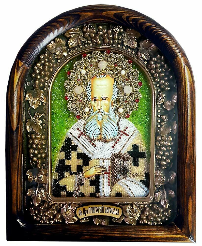 Икона Дивеевская Григорий Богослов, Святитель, из бисера, ручная работа, 18х23 см