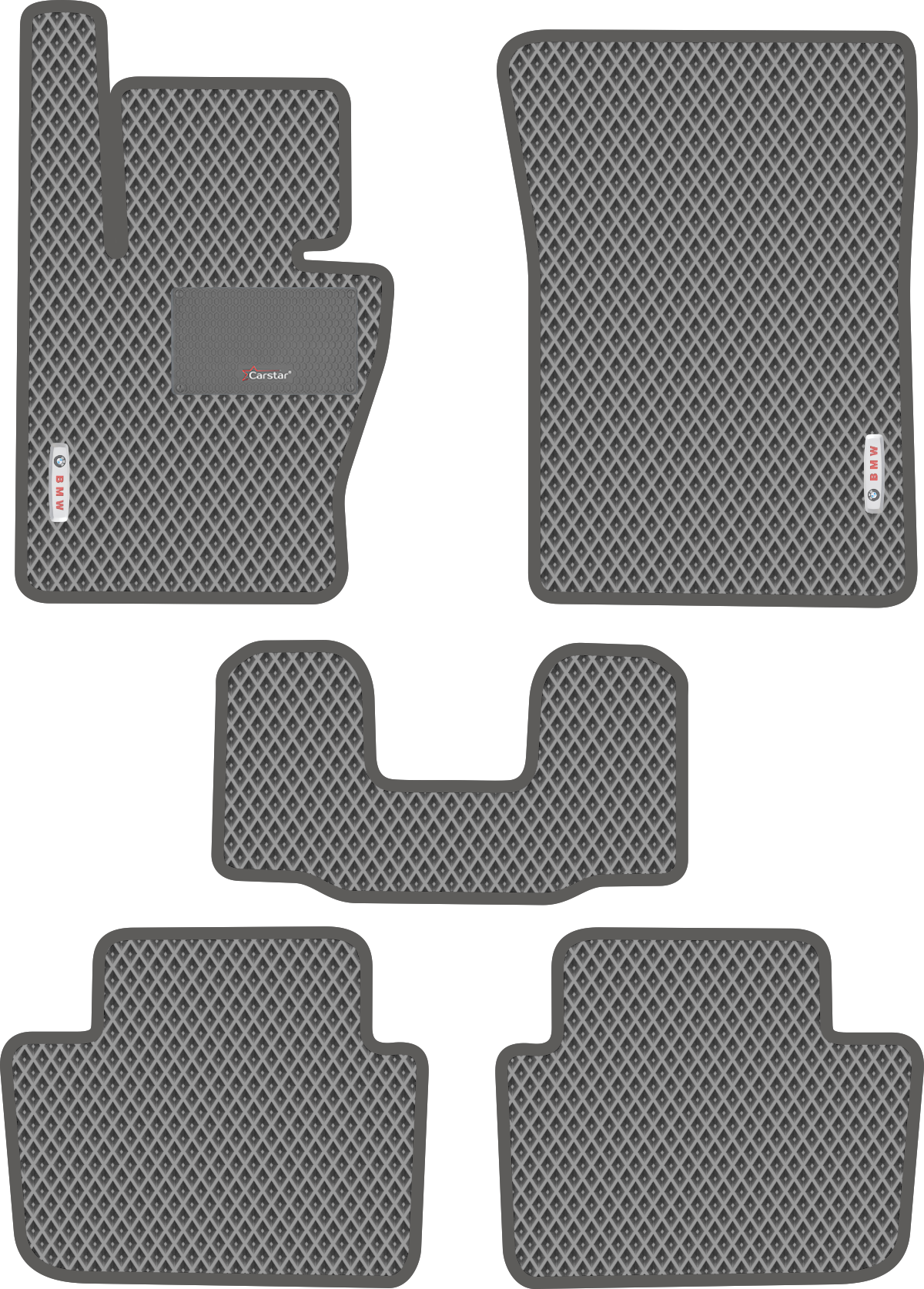 Автомобильные коврики EVA для BMW X3 I E83 (2003-2010), с каучуковым подпятником и 2 эмблемами BMW, серые с серым кантом, ячейка - ромб