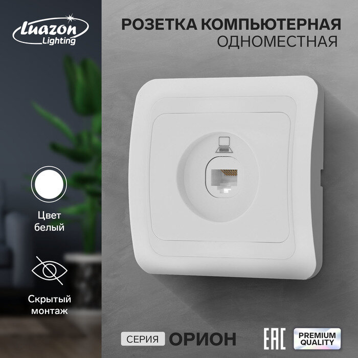 Luazon Lighting Розетка компьютерная Luazon Lighting «Орион», скрытая, IP20, одноместная, белая