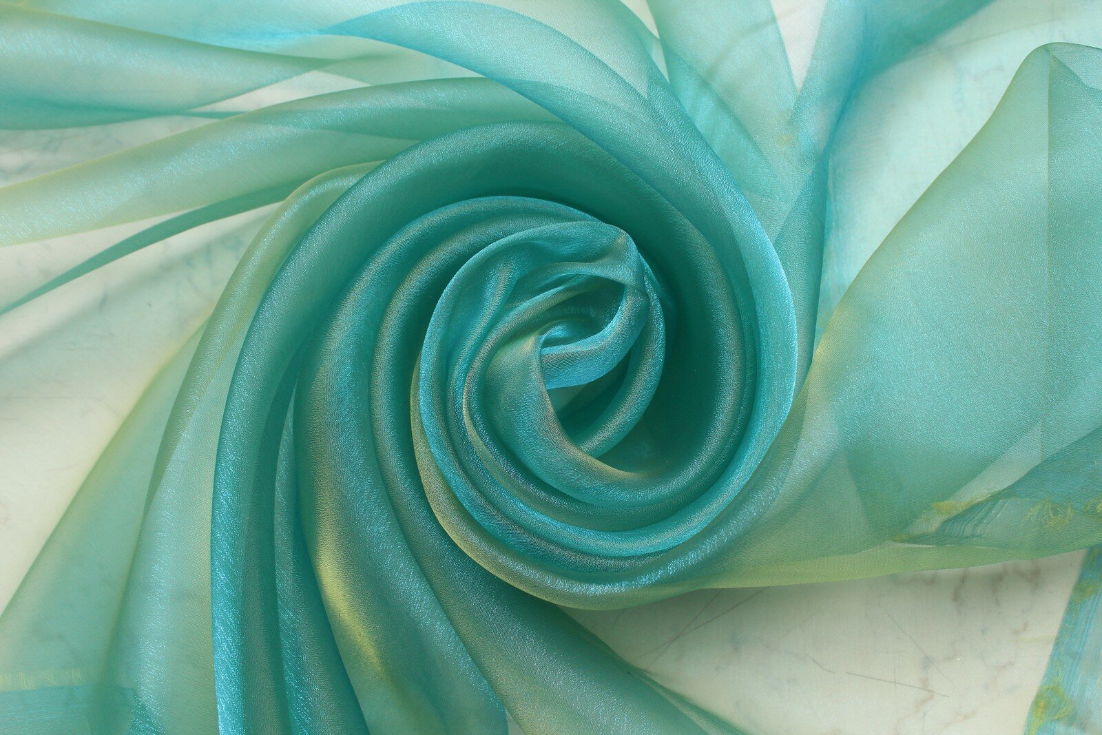 Ткань Органза перламутровая двухцветная бирюзово-жёлтая , ш140см, 0,5 м