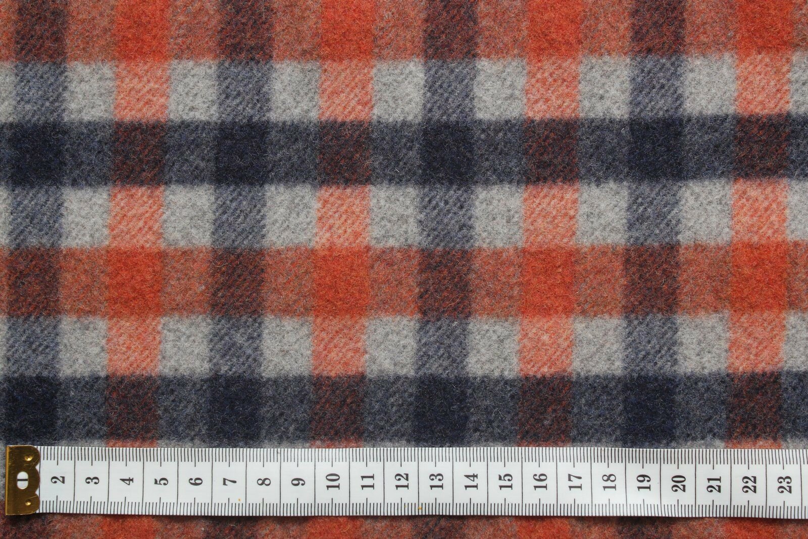 Ткань пальтовая в крупную клетку оранжево-серо-синяя, ш146см, 0,5 м