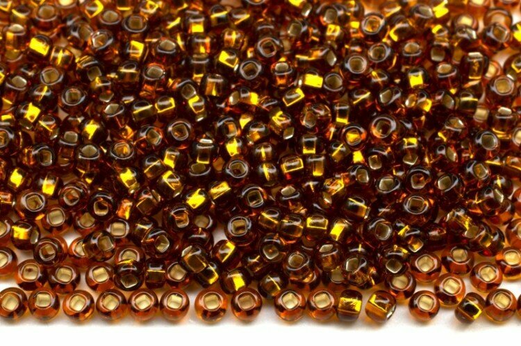 Бисер чешский PRECIOSA круглый 10/0 17090 золотой, серебряная линия внутри, квадратное отверстие, 5 грамм