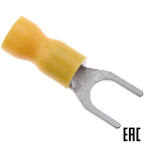 Наконечник 47491 НВИ 6,0-6 медный 6мм2 вилочный изолированный желтый, ПВХ (КВТ) (500 шт. в комплекте)