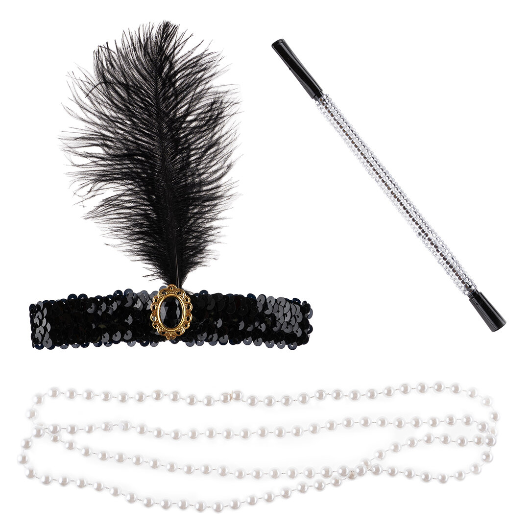 Карнавальный набор, Леди Мафия (повязка с пером, бусы, мундш