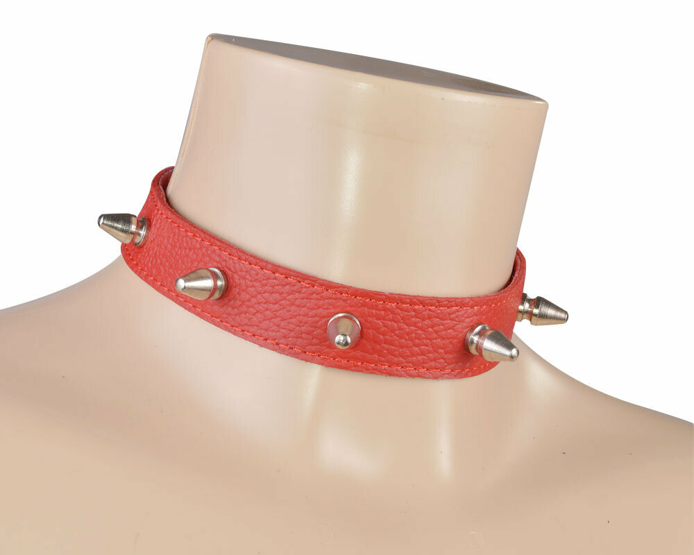 Ошейник Sitabella с шипами, красный, натуральный кожа, 2 см x 17 см