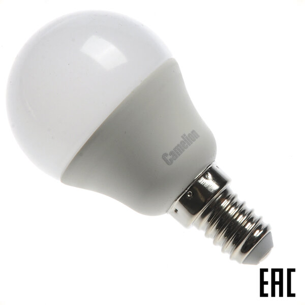 Лампа 8Вт LED8-G45/845/E14 220В 750Лм 4500К светодиодная шарик холодный белый свет (Camelion) (5 шт. в комплекте)