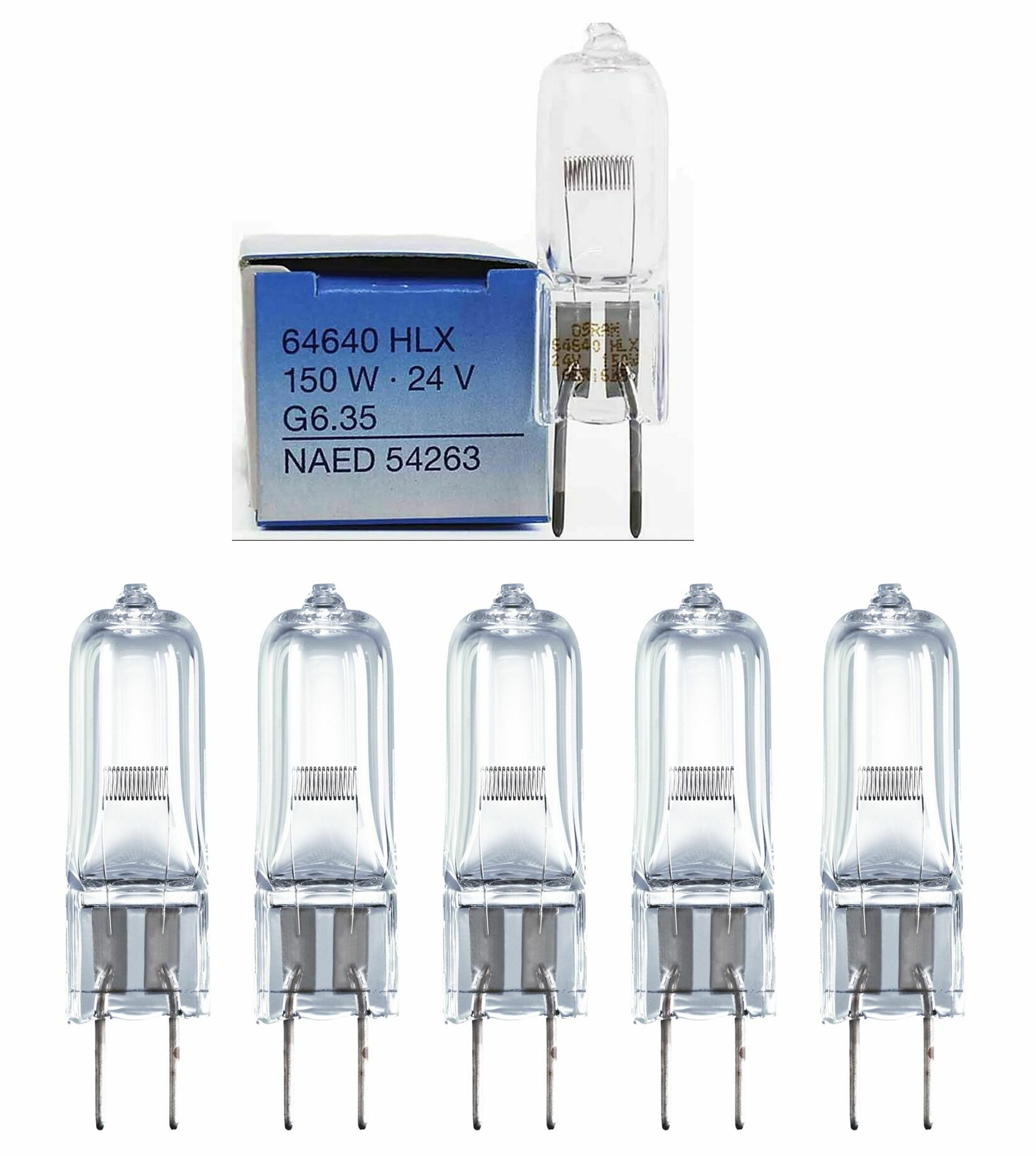 5шт/уп. Лампа Галогенная Капсула 150Вт 24V G6.35 Special 6000Лм 3450К D-11mm L-50mm Диммируемая 3450К Свет Теплый белый OSRAM, уп. 5шт