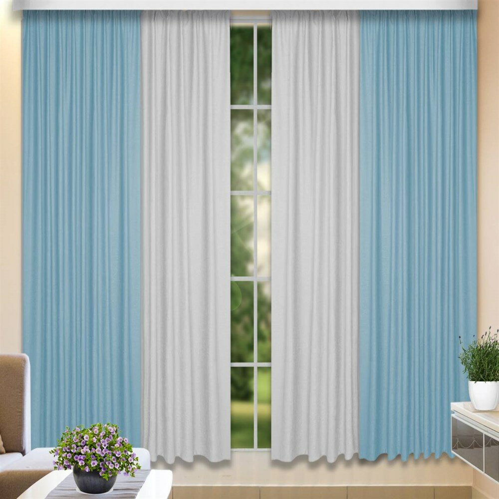 Комбинированные шторы Софт-Дуэт 160х240, 2 шт. голубой/белый