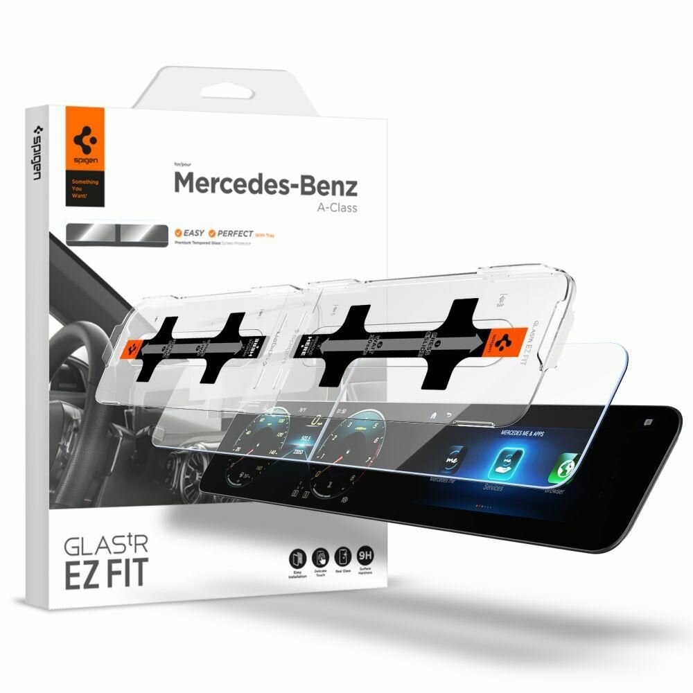 Защитное стекло Spigen на Mercedes Mercedes A-Class (2018-2022) (AGL03631) GLAS.tR EZ Fit / Спиген Стекло для Мерседес А Класс Олеофобное, Прозрачный, 1 шт