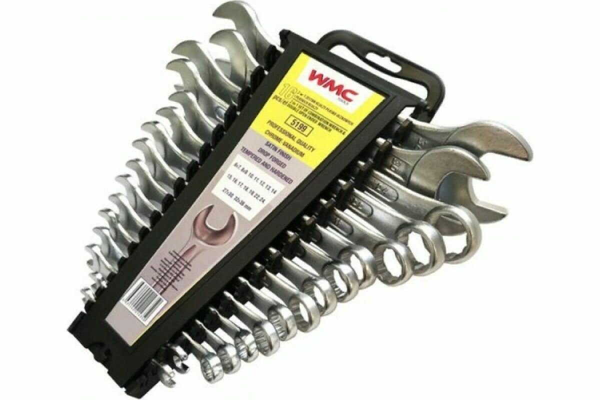 Набор ключей WMC-5199: рожковых и комбинированных, 16пр , в пластиковом держателеWMC TOOLS