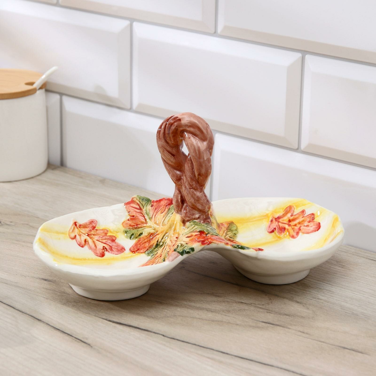 Менажница керамическая 2 ячейки «Тыковки», 23×12,5×13 см, белая