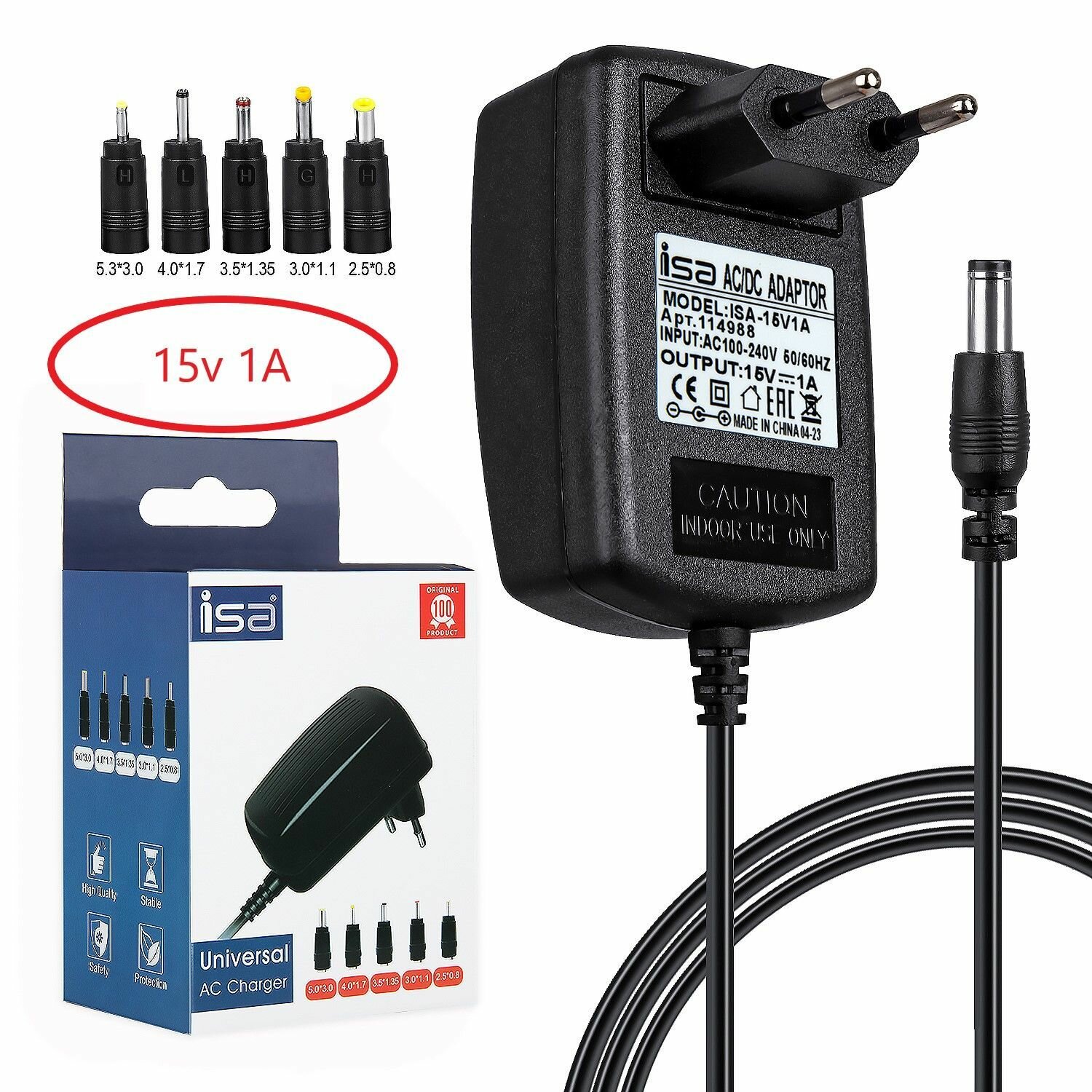 Универсальный блок питания 15V 1A 5.5*2.5 сетевой с адаптером + 5 насадок / зарядное устройство