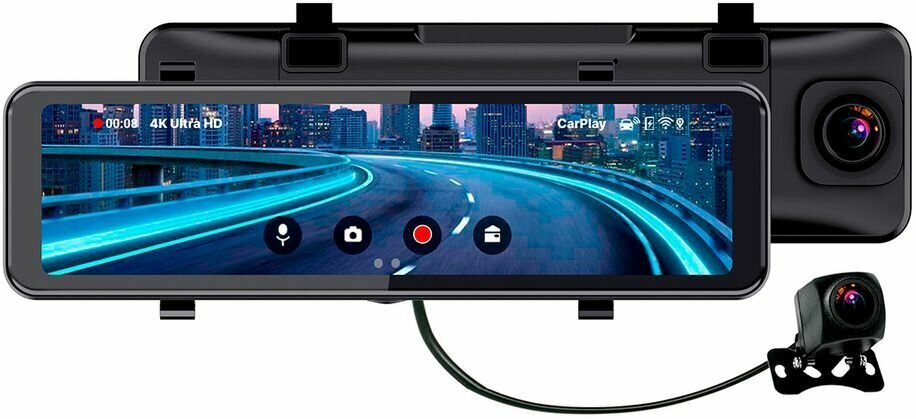 Видеорегистратор зеркало автомобильный с камерой заднего вида TrendVision CarPlay Mirror черный 2Mpix 2160x3840 2160p 150гр. MSTAR 8826