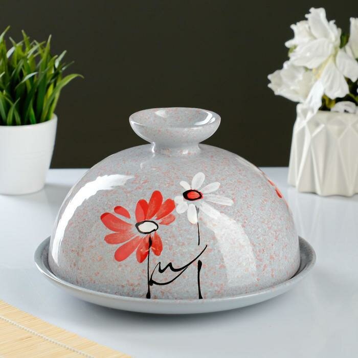 Блинница - хлебница "Застолье" ромашка двойная, 24х15см, блюдо керамическое, блюдо с крышкой