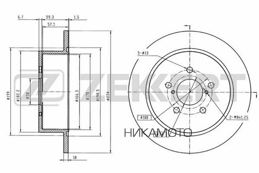 ZEKKERT BS-5406 Диск торм. задн. Subaru Legacy (BL BP) 03- Outback (BL BP) 03-