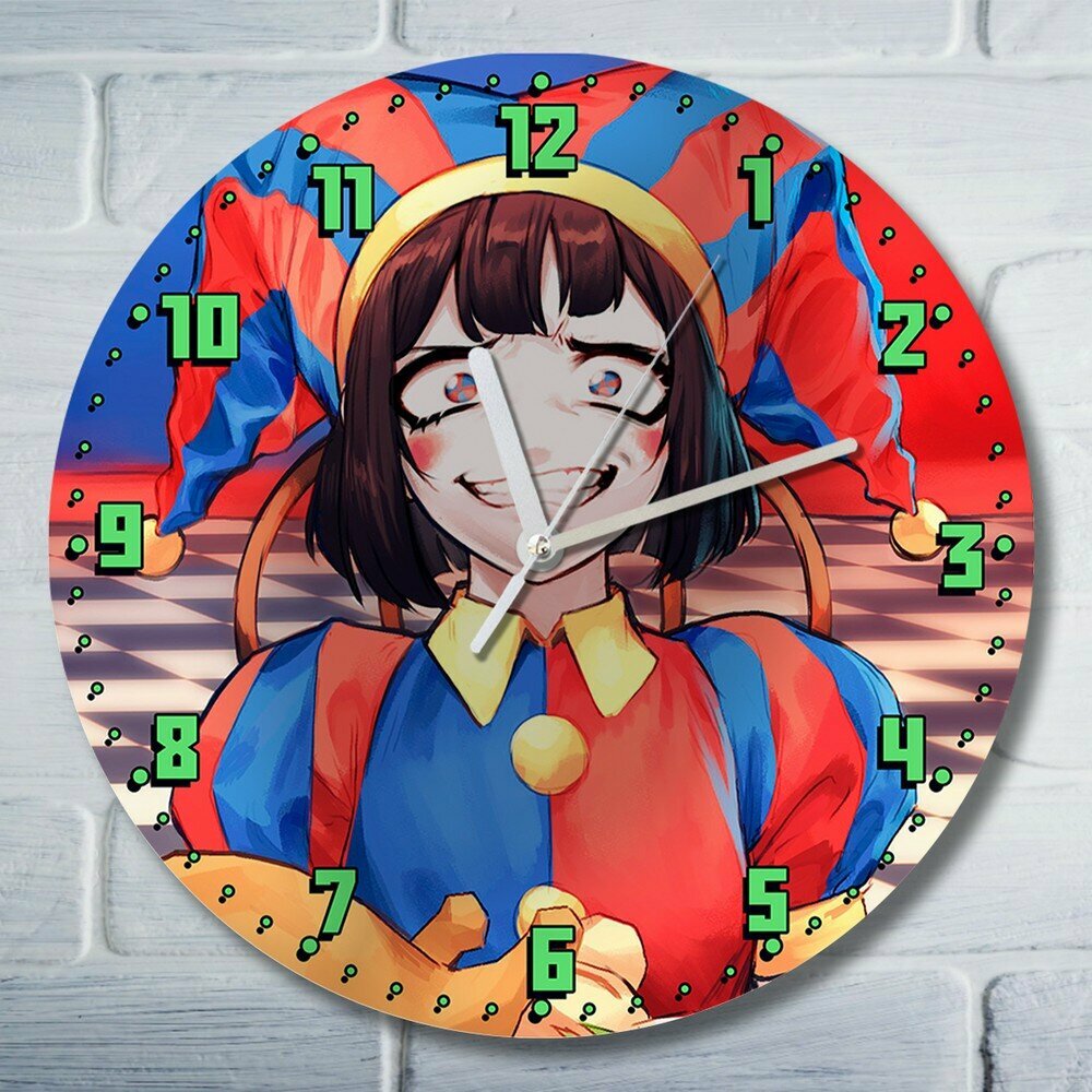 Настенные часы УФ "Мультфильм The Amazing Digital Circus (Удивительный цифровой цирк Глитч хоррор, Помни, шут, клоун, рагата) - 9078"