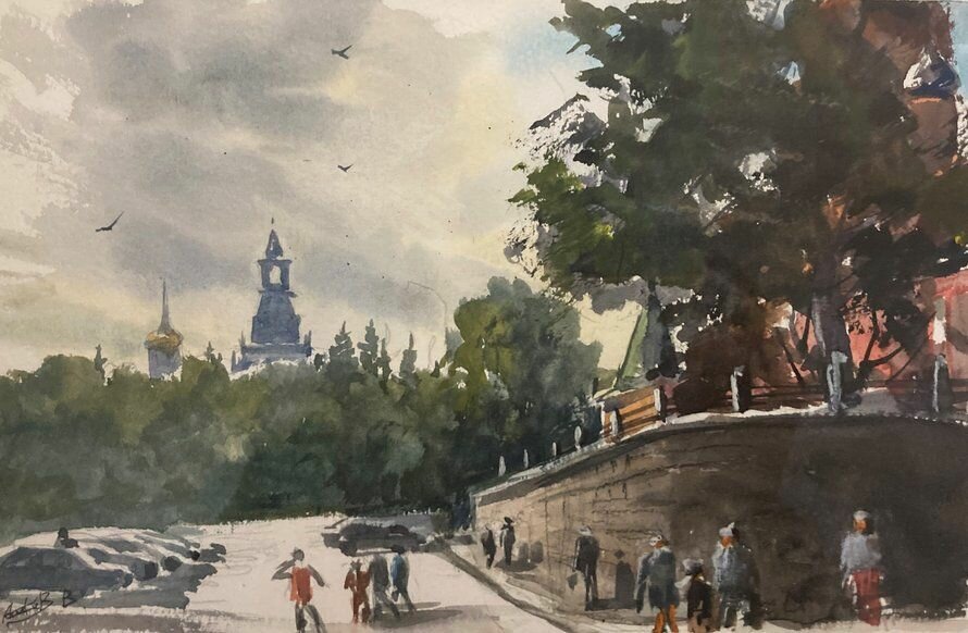 ART-Salon at Oktyabrskaya авторская картина "Васильевский спуск" 21х30см. бум. акварель; ручная работа;