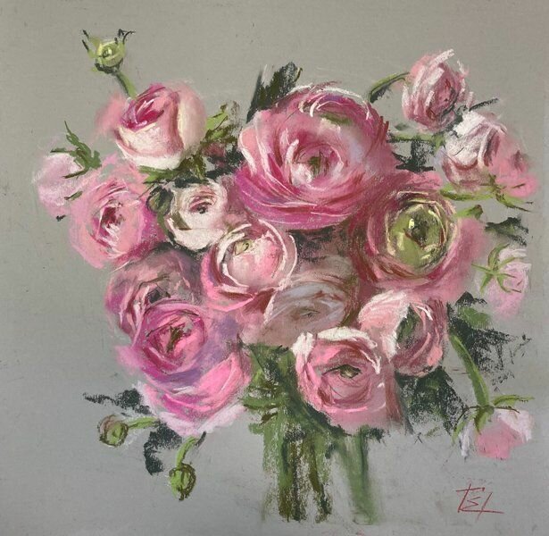 ART-Salon at Oktyabrskaya "Розовые розы" 28х28 см; бумага, акварель, пастель; ручная работа