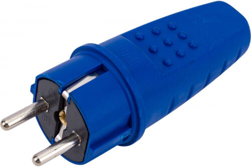 Вилка электрическая прямая Universal 1ф 16А 250В IP44 с заземл. каучук син. (еврослот) 3041