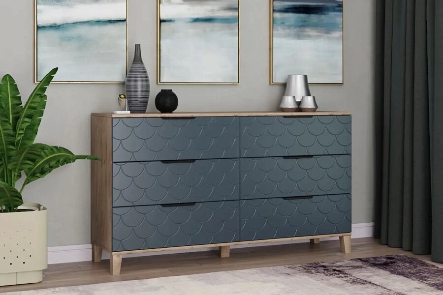 Комод МебельЛэнд24 Йорк - 1 Космея 140x40x80 синий с 6 ящиками