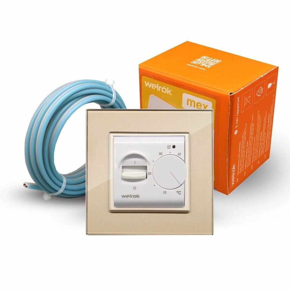 Терморегулятор Welrok MEX для рамки LIVOLO, механический, с датчиком пола 3 м, белый надёжный контроль тёплого пола и стильный дизайн