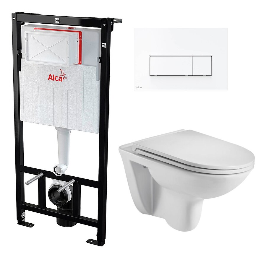 Комплект 3 в 1 инсталляция AlcaPlast + Подвесной унитаз WeltWasser Baarbach 004 GL-WT + кнопка белая