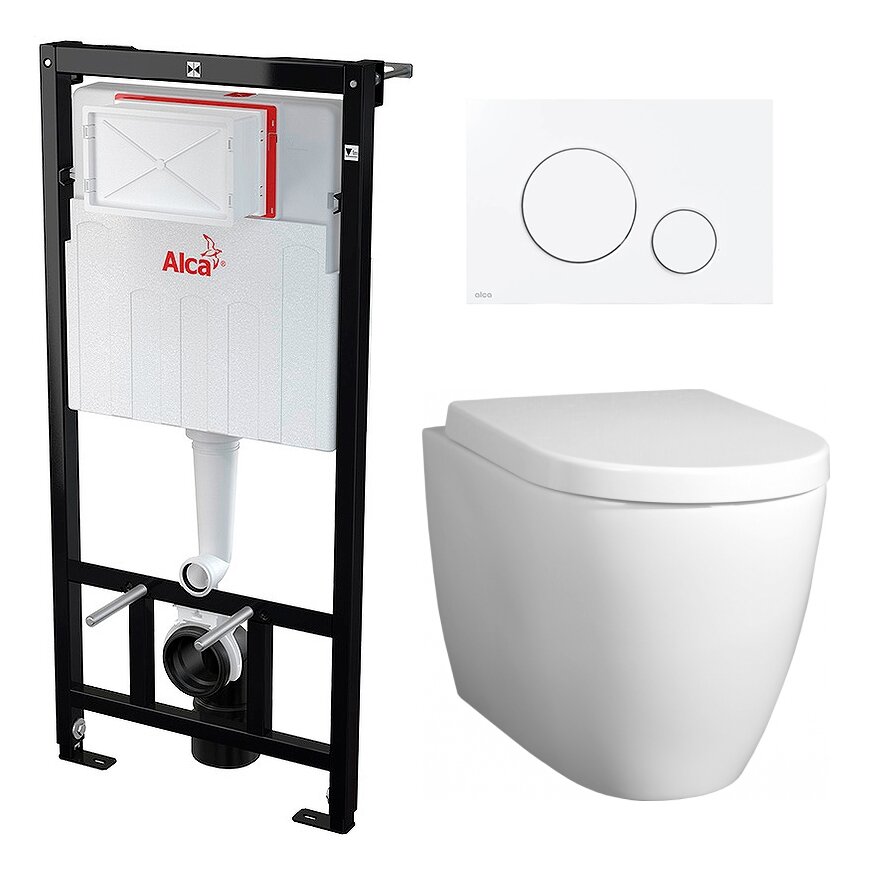 Комплект 3 в 1 инсталляция AlcaPlast + Унитаз подвесной BelBagno Marino + кнопка белая