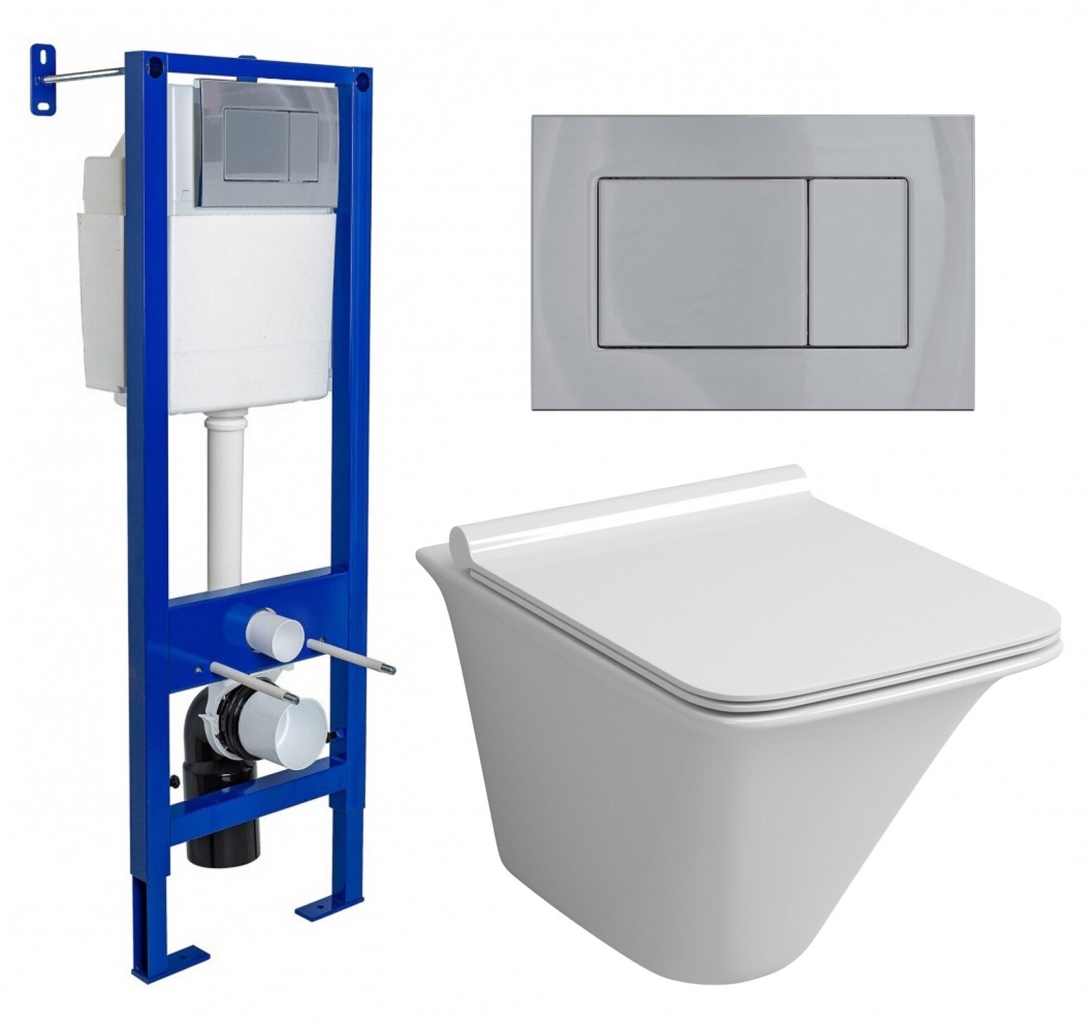 Комплект 3 в 1 инсталляция Berges Wasserhaus Atom 410 + Унитаз подвесной Grossman GR-4413S + кнопка хром