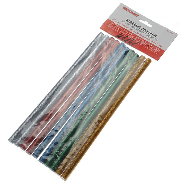 Стержень Rexant клеевой универс. цветной с блестками 11,3х270мм (компл. 10 шт) 09-1285
