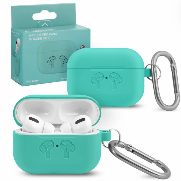 Чехол для Airpods Pro Hang Silicon Сase с карабином HF зелёный-мятный