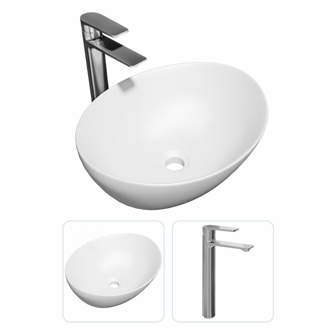 Раковина накладная для ванной Teymi Lori 40 в комплекте смеситель высокий хром F07353