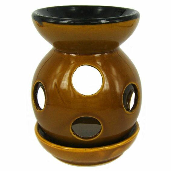 Аромалампа коричневая на тарелочке горошек N310-15 (керамика, 11,5 см.), 1 шт.
