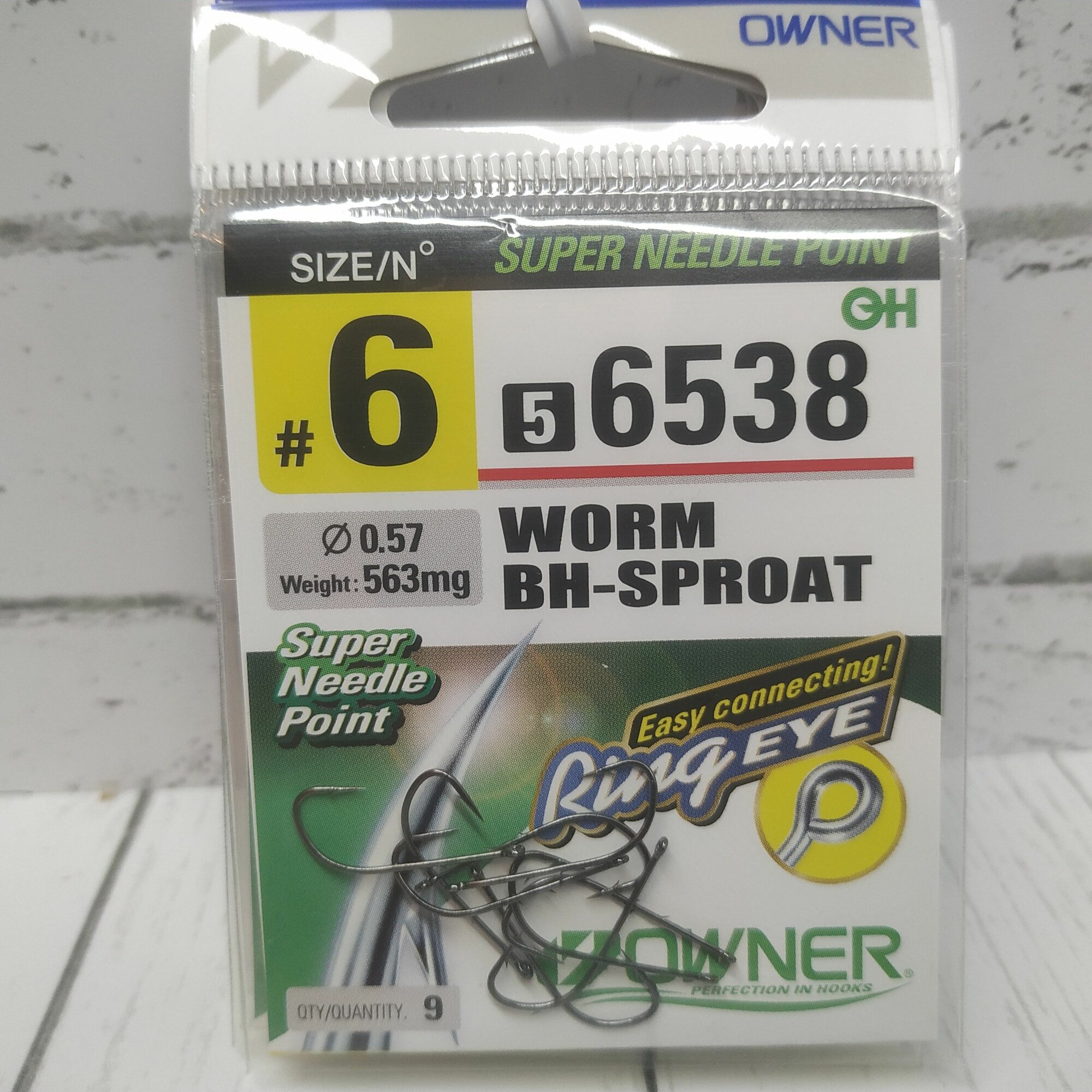 OWNER Крючок рыболовный с насечками 6538 WORM BH-SPROАT BC "ORIGINАL" №6-5уп (45шт)