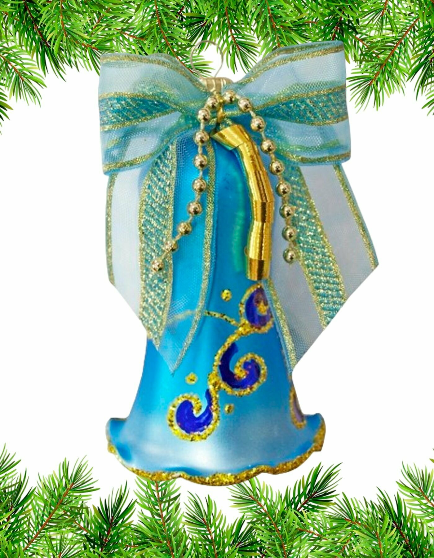 Игрушка на елку Колокольчик Праздничный бирюзовый