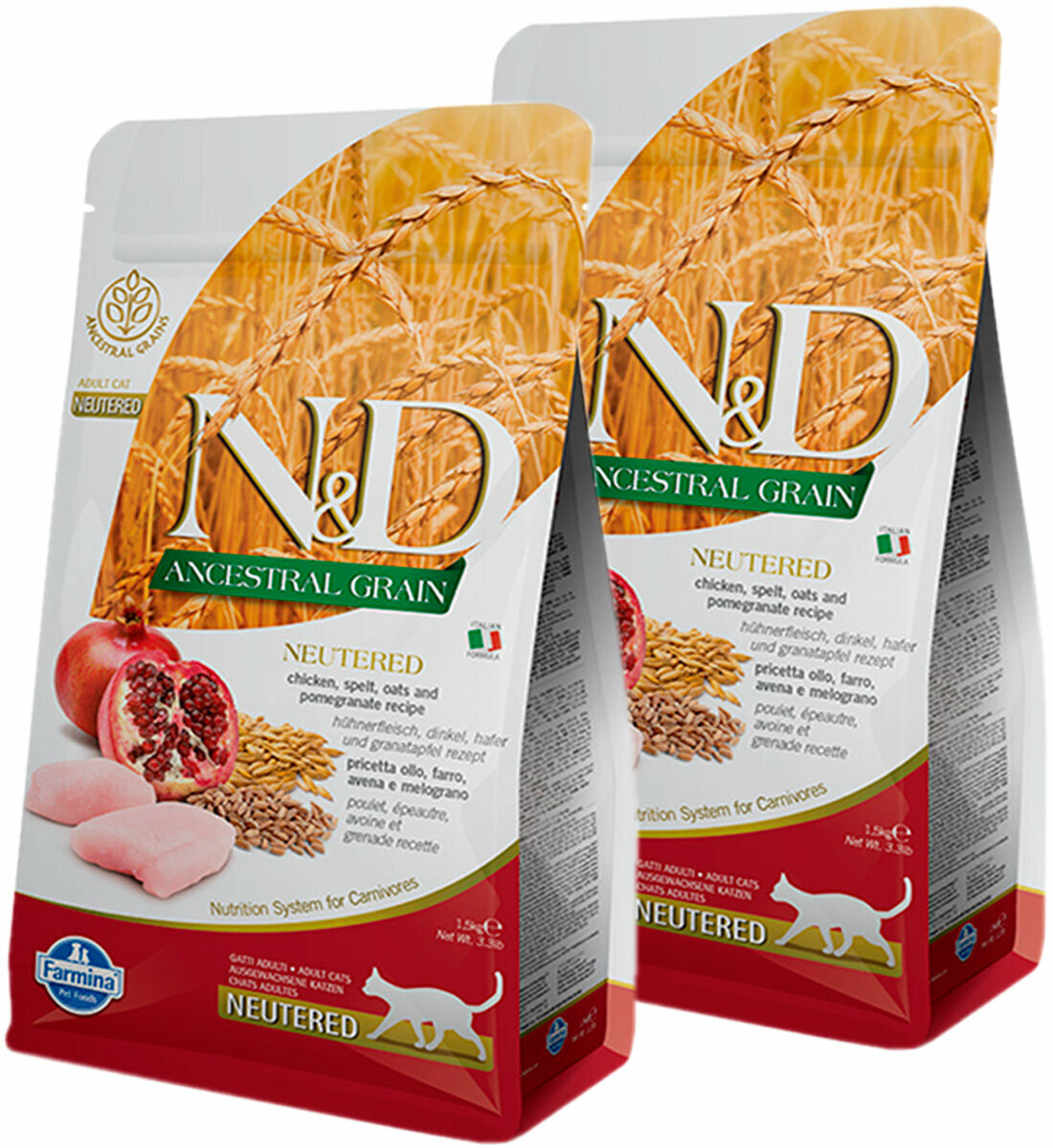 FARMINA CAT N&D ANCESTRAL GRAIN CHICKEN & POMEGRANATE низкозерновой для взрослых кошек с курицей и гранатом (0,3 + 0,3 кг)