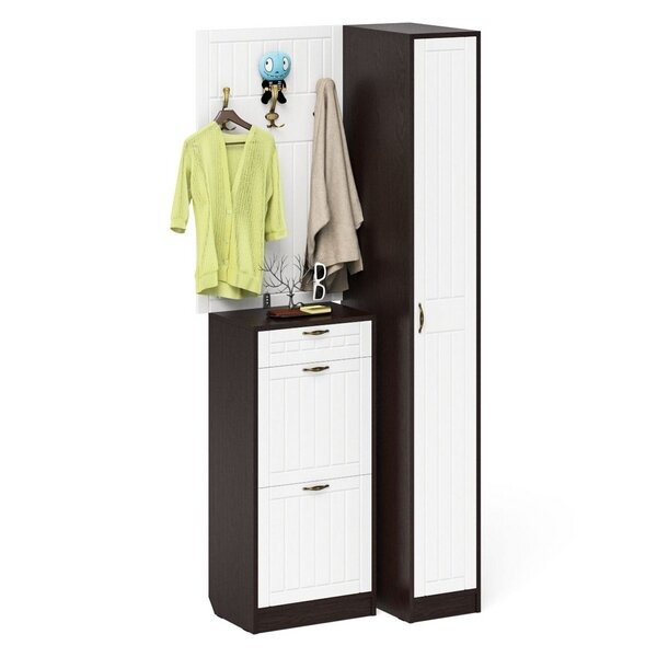 Прихожая П-6 Компоновка № 44, цвет венге/фасады МДФ белое дерево фрезеровка прованс