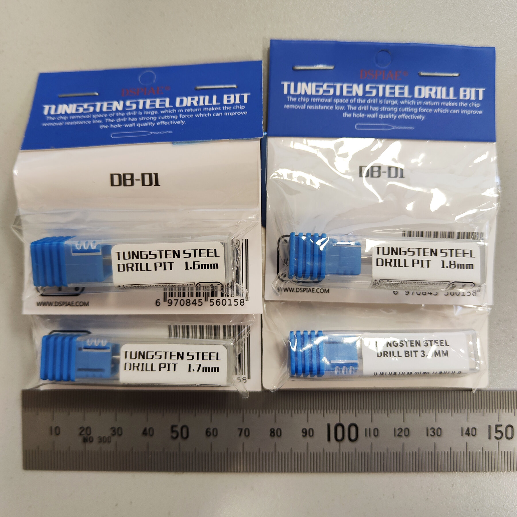 Сверла 1.6-3.0 мм, вольфрамовая сталь, хвостовик 3.2 мм, 4 штуки, Dspiae