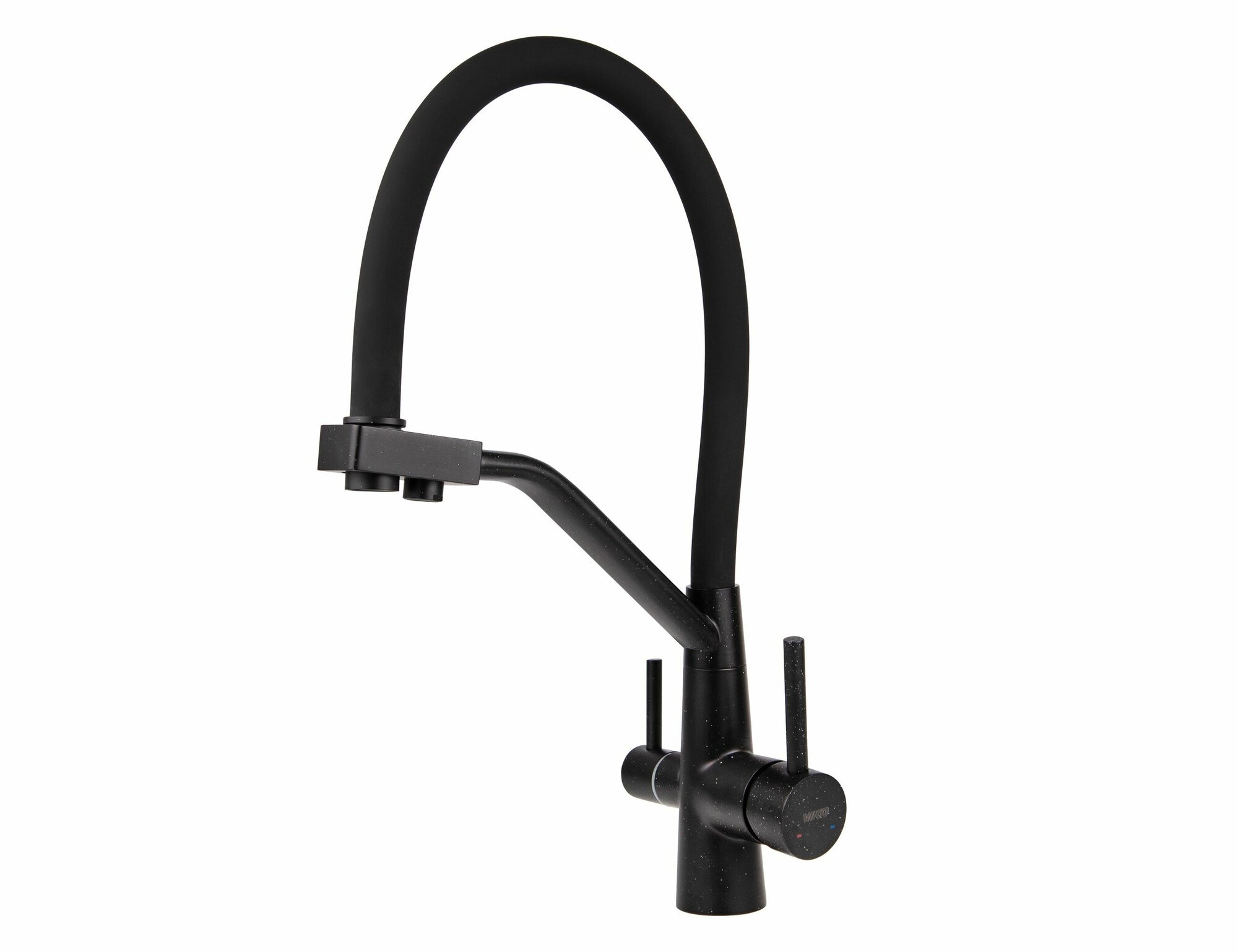 Смеситель для кухни, мойки с высоким съёмным изливом. Кухонный кран для раковины с подключением к фильтру для питьевой воды поворотный. Сантехника VIKO V-5872 черный мрамор/черный