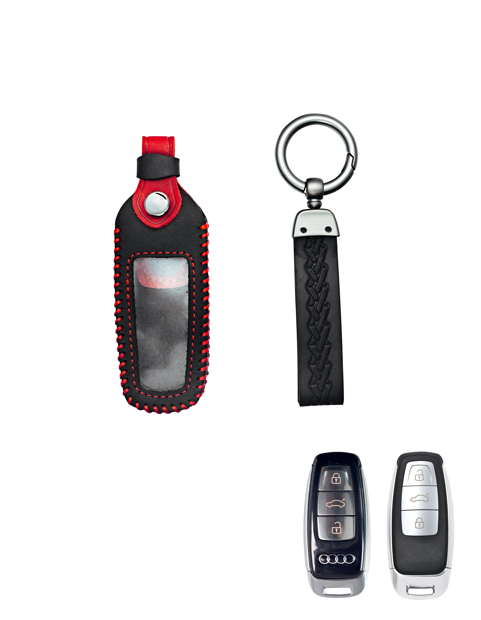 Чехол для автомобильного ключа Audi (Ауди) Цвет Черный Нить Красная