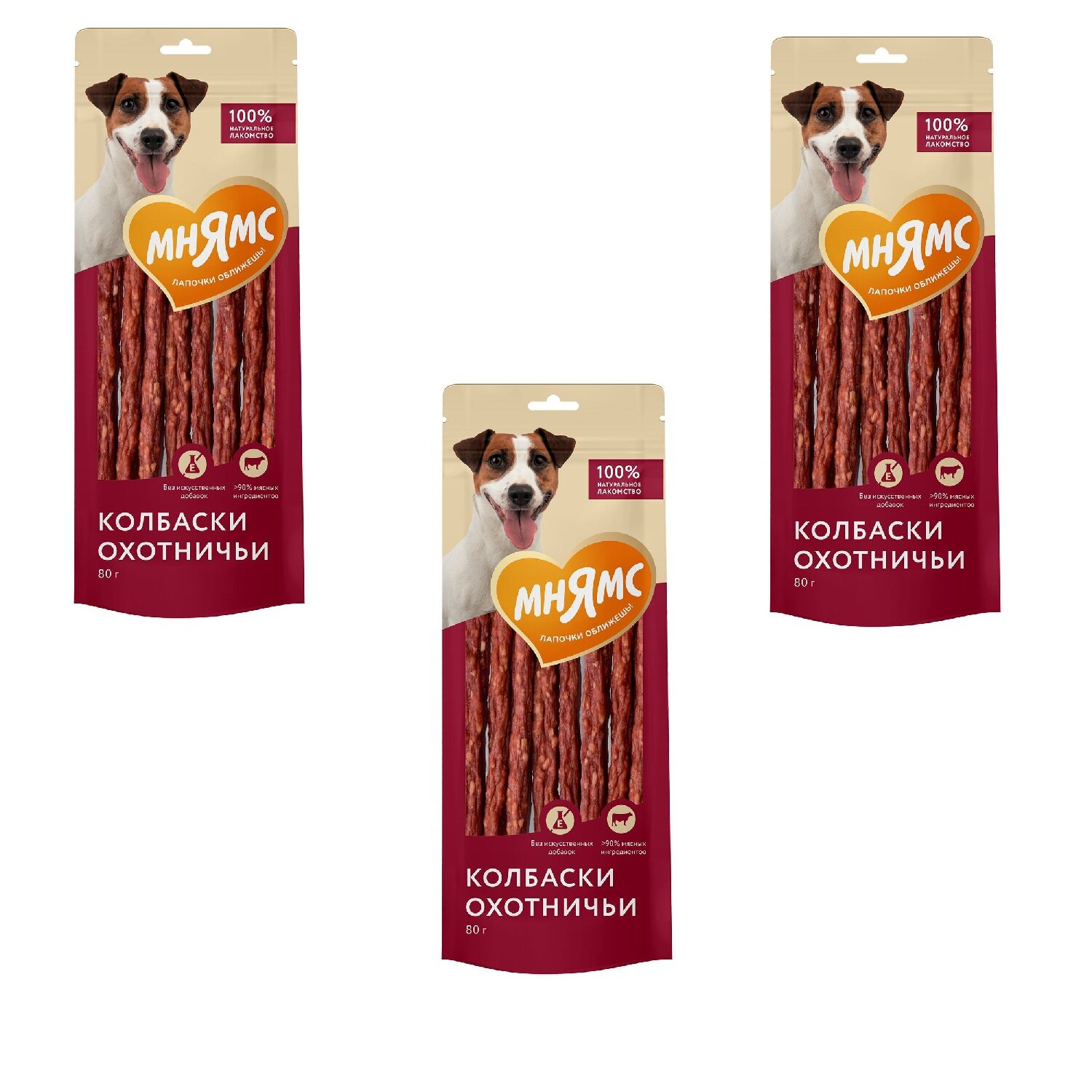 Лакомство Мнямс для собак Колбаски охотничьи 80 г (3 штуки)
