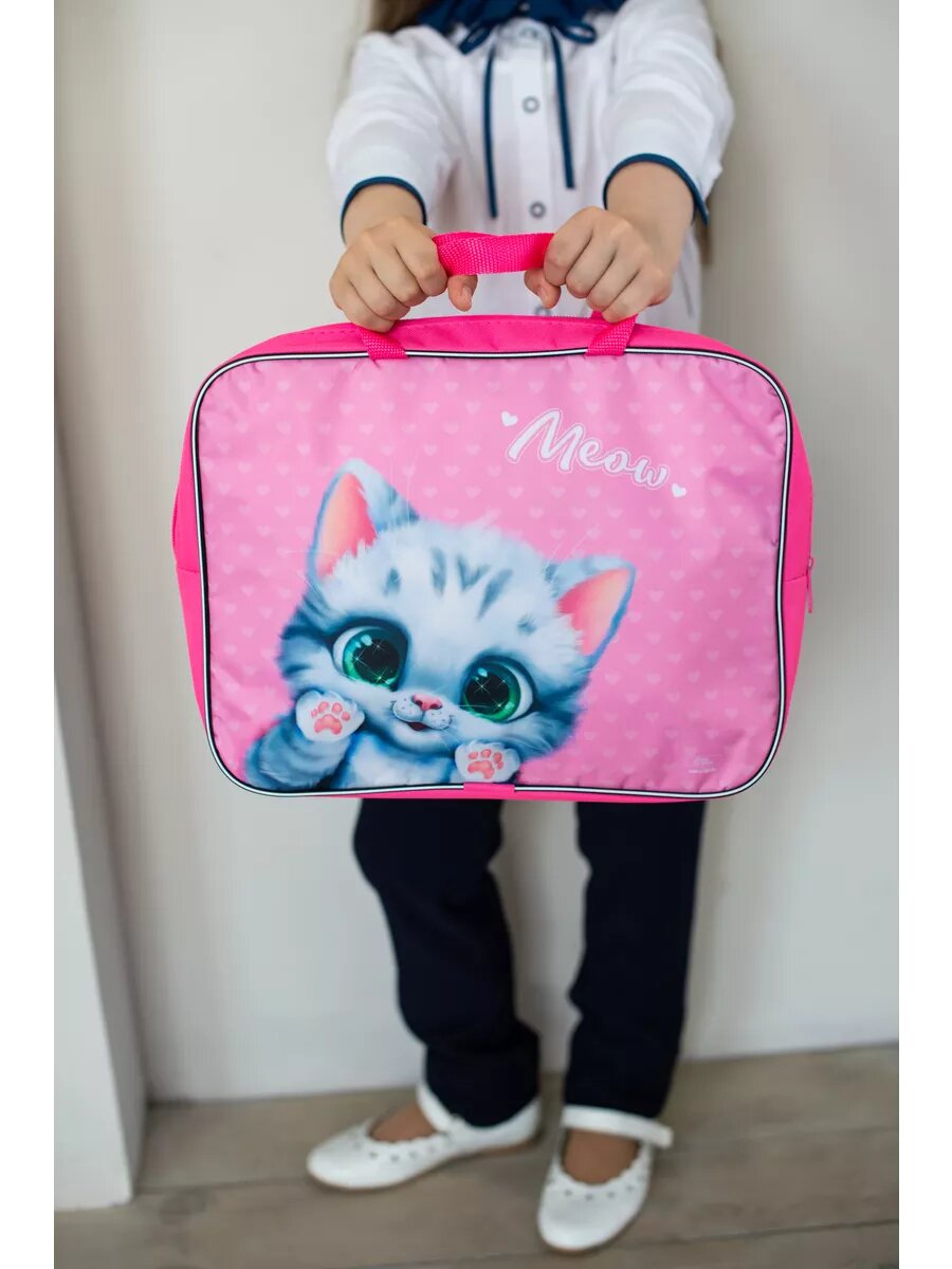 Папка портфель для девочки А4 "Котик Мяу" школьная розовая, размер 30*42 см