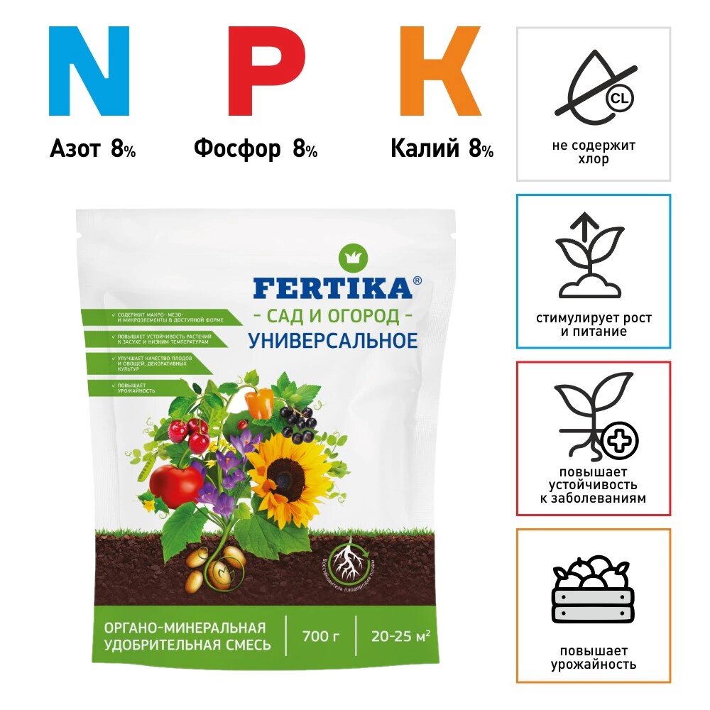 Удобрение органоминеральное универсальное FERTIKA, гранулированное, 700 г