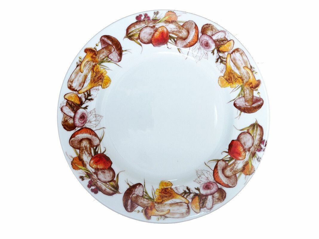 Набор фарфоровых тарелок мелких 200мм. "Грибы" бортовые гладкий край, Дулево 4 шт.