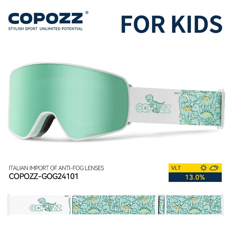 COPOZZ Детские лыжные очки Green-dinosaur