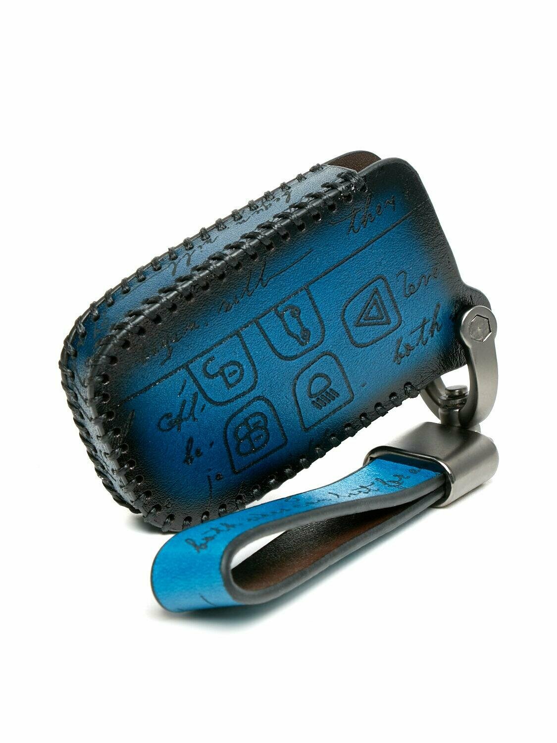 Чехол BGT для автомобильного ключа Land Rover (Ленд Ровер), кожа, влагозащитный, ударопрочный, синий