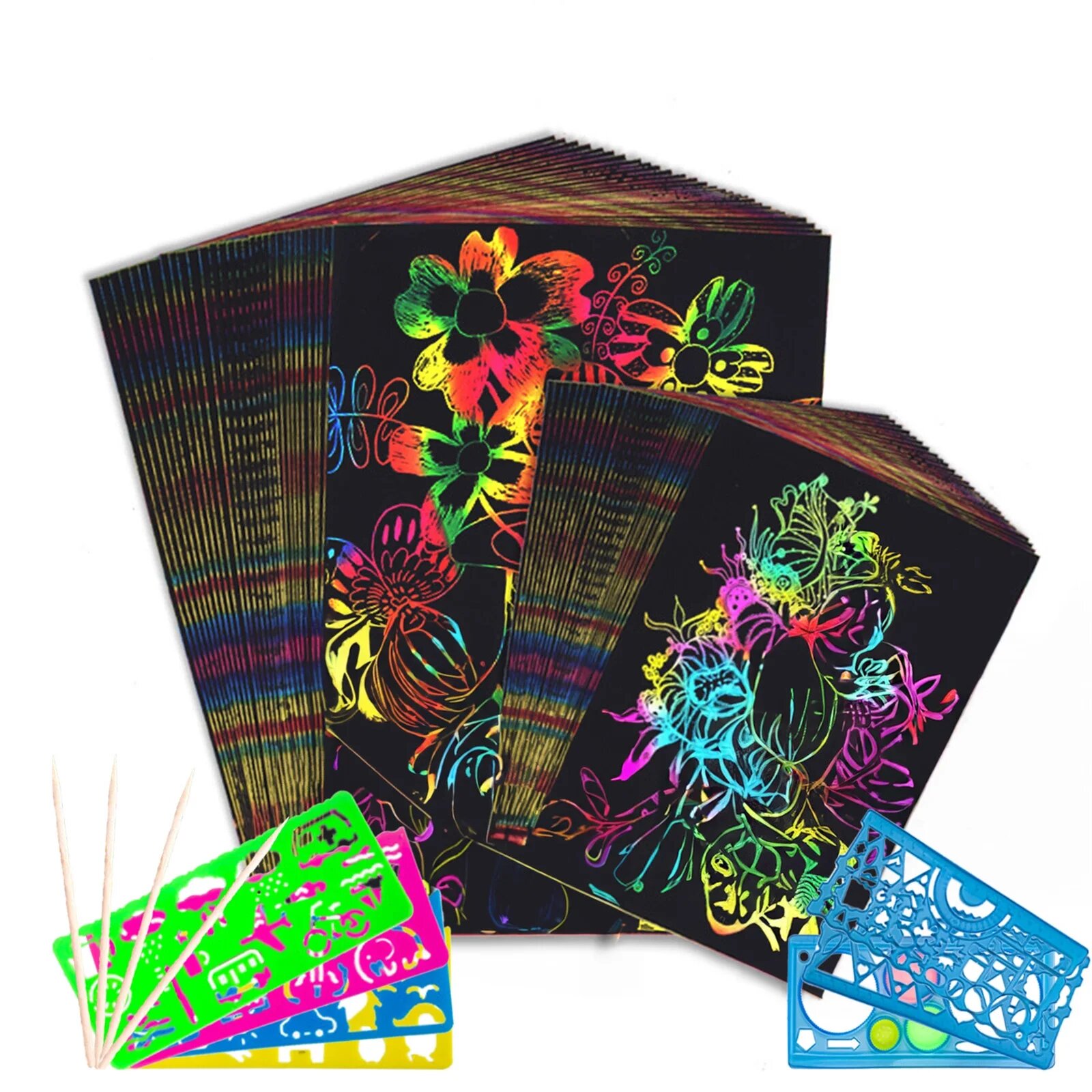 Наборы для рисования и творчества из бумаги для черчения, радужные открытки, рисунки и поделки для взрослых, детей 3, 4, 5, 6, 7, 8-12 лет, девочек и мальчиков (70 предметов)