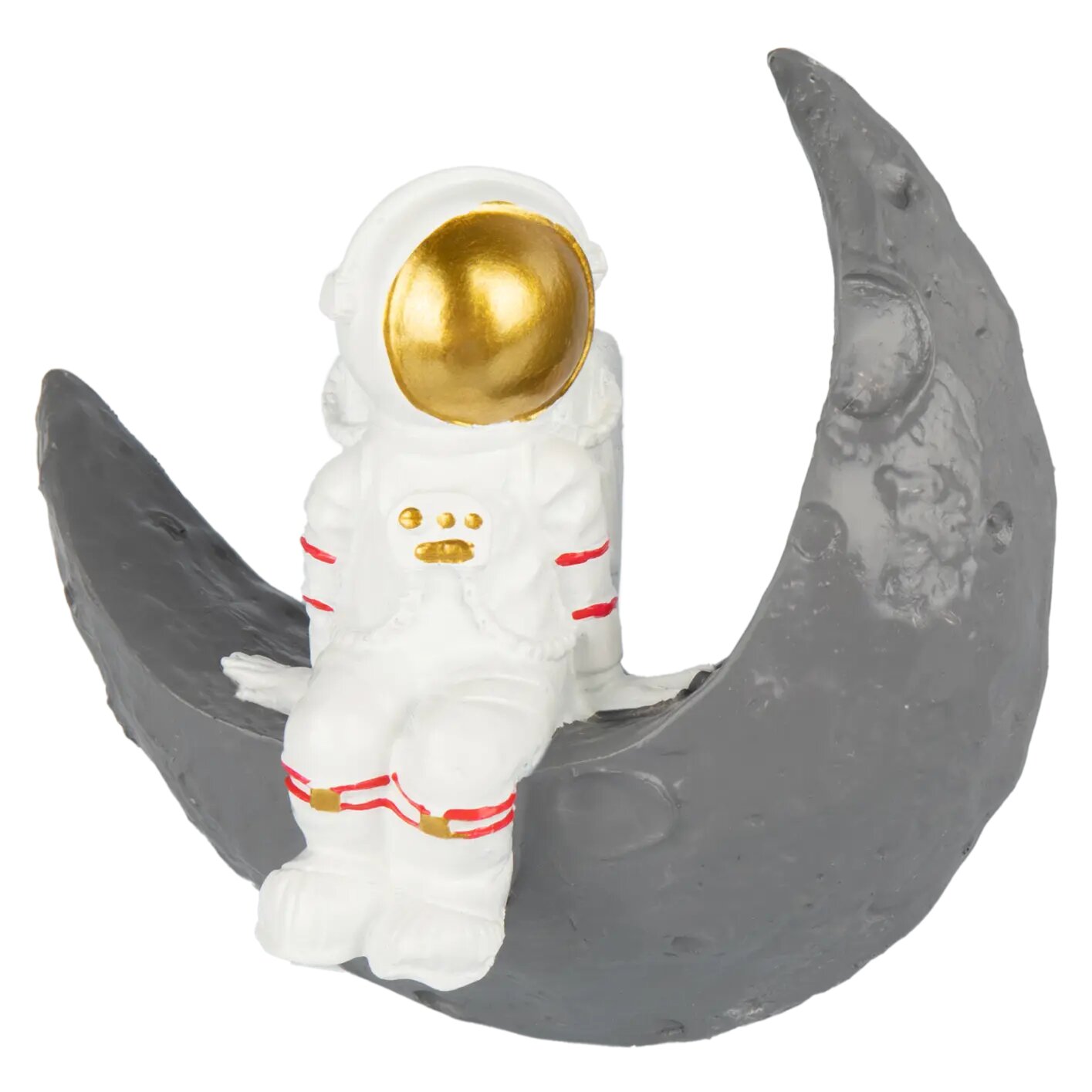 Фигура Космонавт на полумесяце пластик 14 см цвет серый/белый/золотой