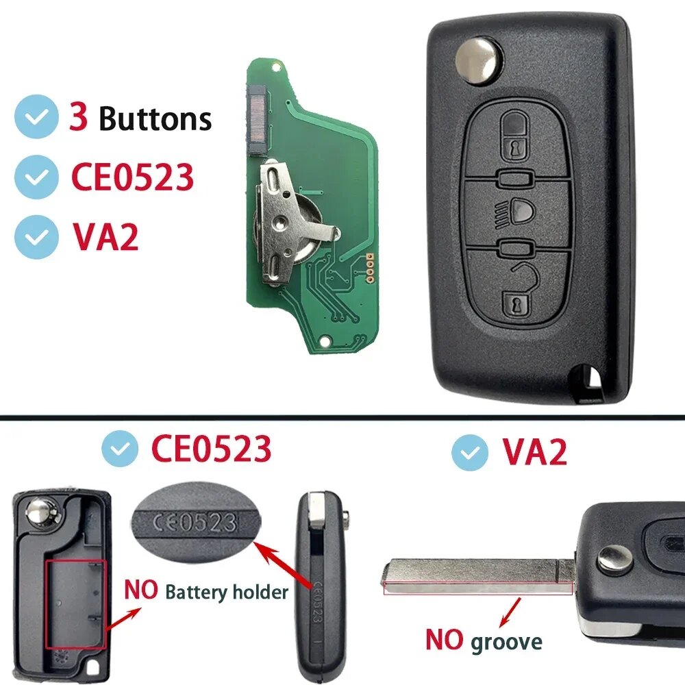 YOCASTY ASK FSK для Peugeot 207 307 308 407 607 807 для Citroen C2 C3 C4 C5 C6 Xsara Berlingo CE0536 CE0523 откидной дистанционный ключ от автомобиля 3 Btns-02-0523-VA2, ASK For Citroen