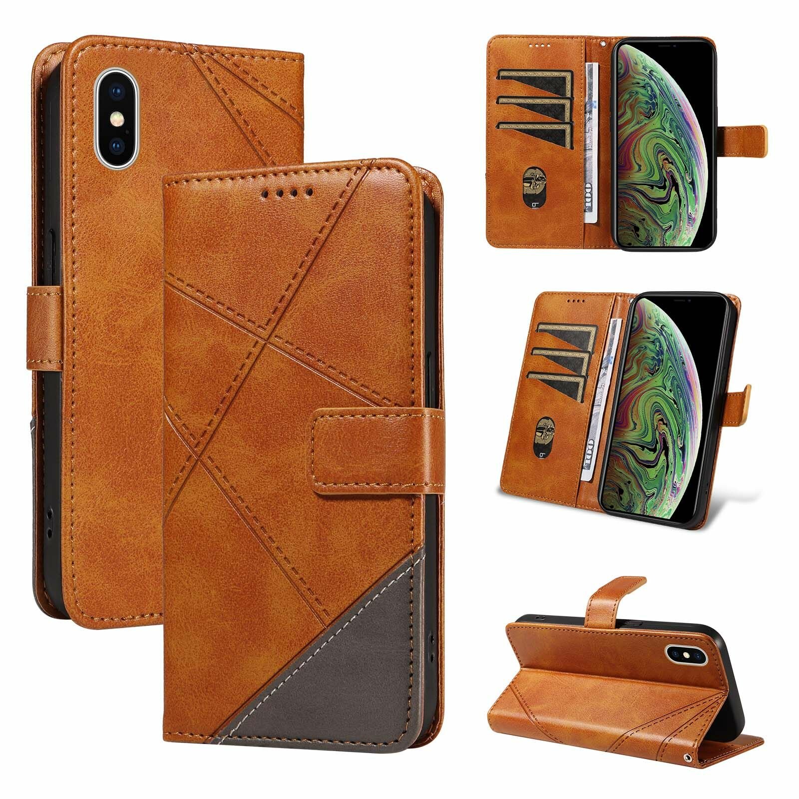 YIKATU Чехол книжка для Apple iPhone X / iPhone XS (Айфон Х / Айфон ХС) кожаный черный с магнитной застежкой, flip чехол с функцией подставки, С вытяжным шнуром