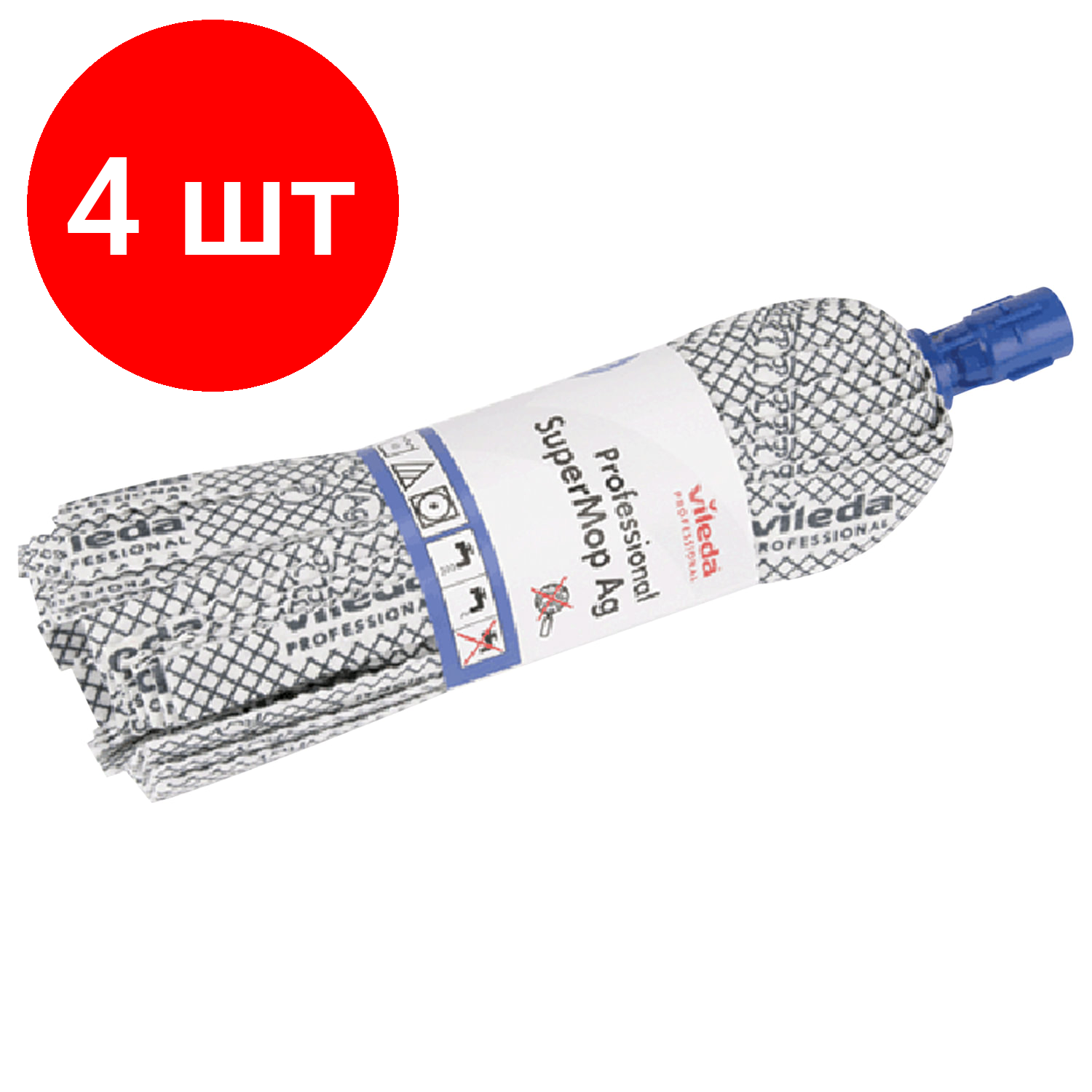 Комплект 4 шт, Насадка МОП ленточная для швабры, крепление еврорезьба, хлопок/полиэстер/резина, 33 см, VILEDA "АнтиБак", 137908